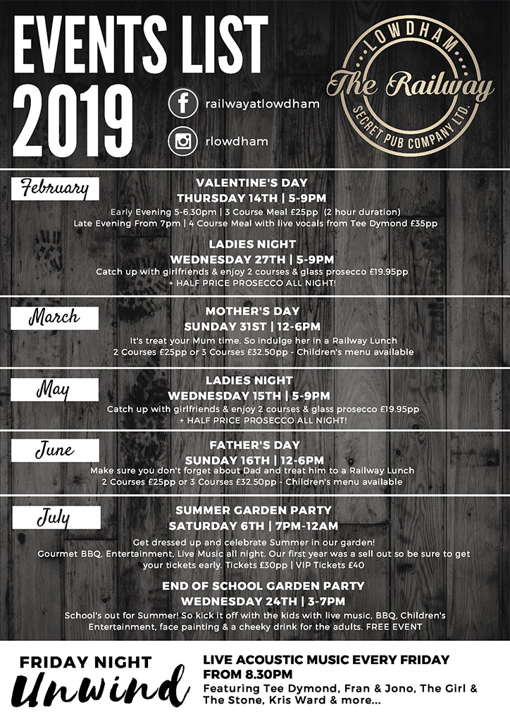 Events – The Railway at Lowdham | Secret Pub Company Ltd
